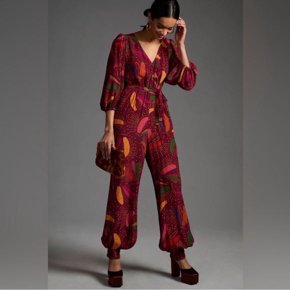 FARM Rio | Pants & Jumpsuits | Farm Rio Dark Red Tropical Print Wrap ...